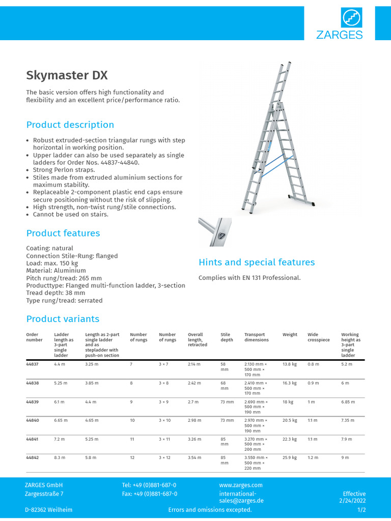 ZARGES Skymaster DX | PDF | Ladder