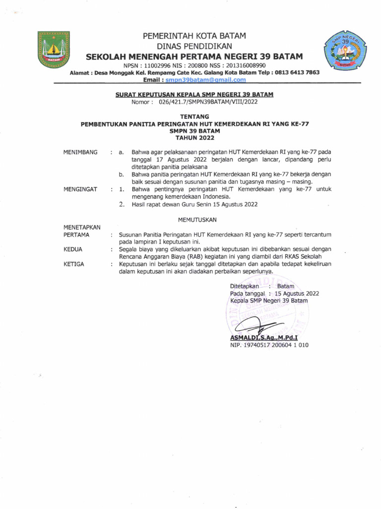 SK - Panitia Hut Ri 2022 | PDF