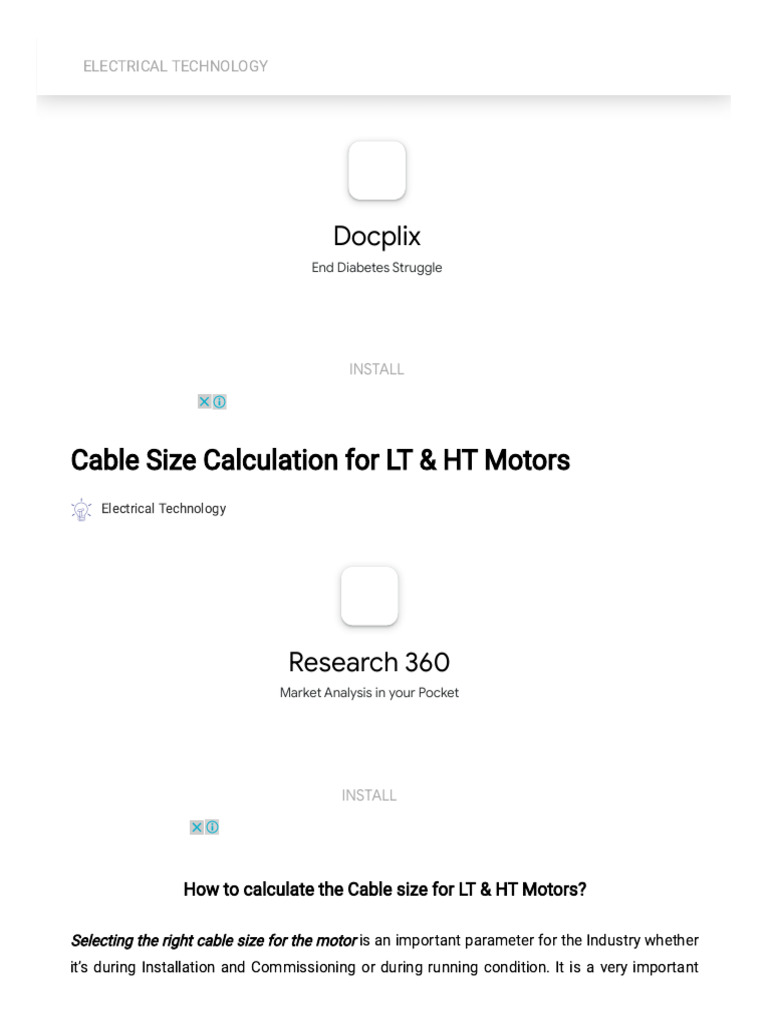 Cable Size Calculation for Motors | PDF | Electric Motor | Electrical ...