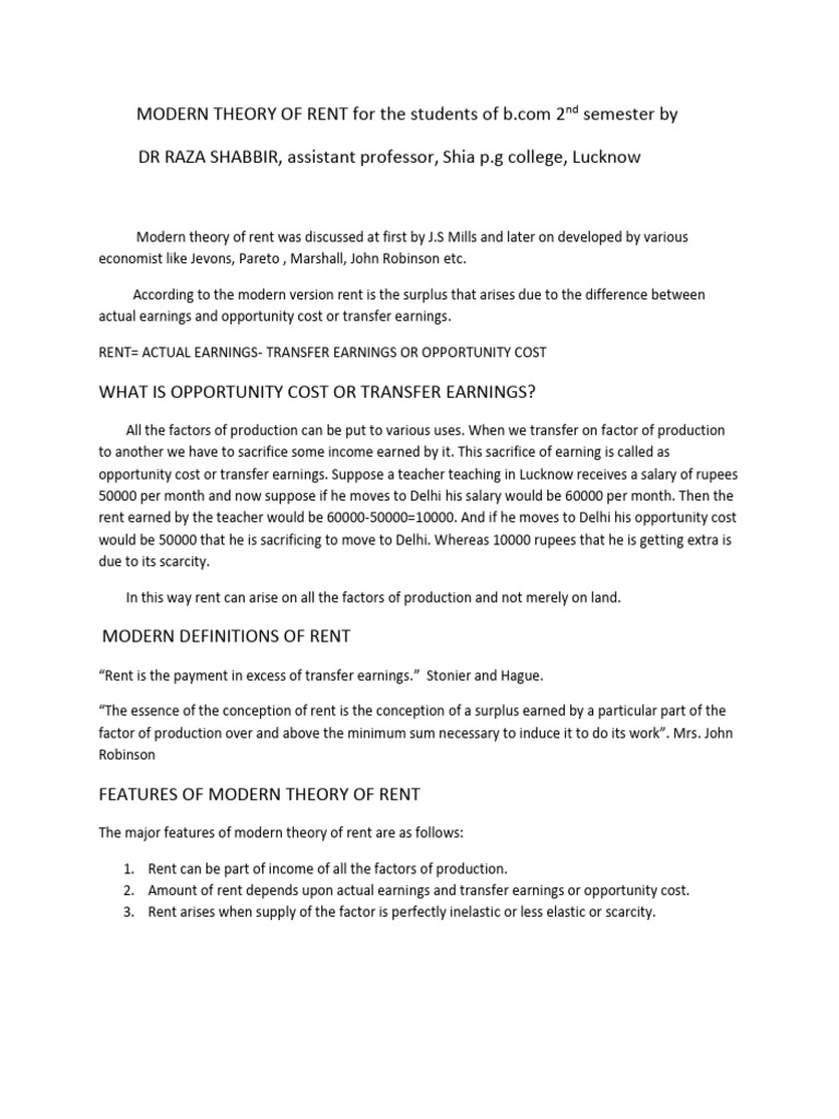 Modern Theory of Rent | PDF | Supply (Economics) | Economic Surplus