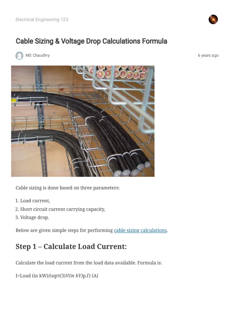 Cable Sizing and Voltage Drop Guide | PDF | Voltage | Electric Power ...