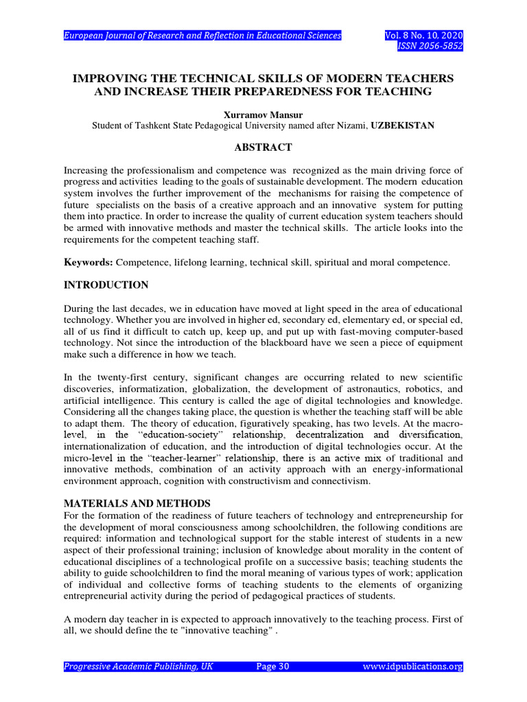 Full Paper IMPROVING THE TECHNICAL SKILLS OF MODERN TEACHERS AND ...