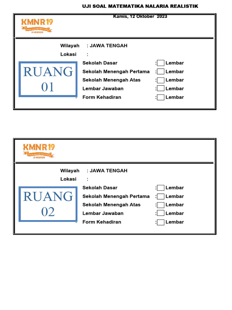 Judul Amplop Uji Soal MNR Menuju KMNR 19 | PDF