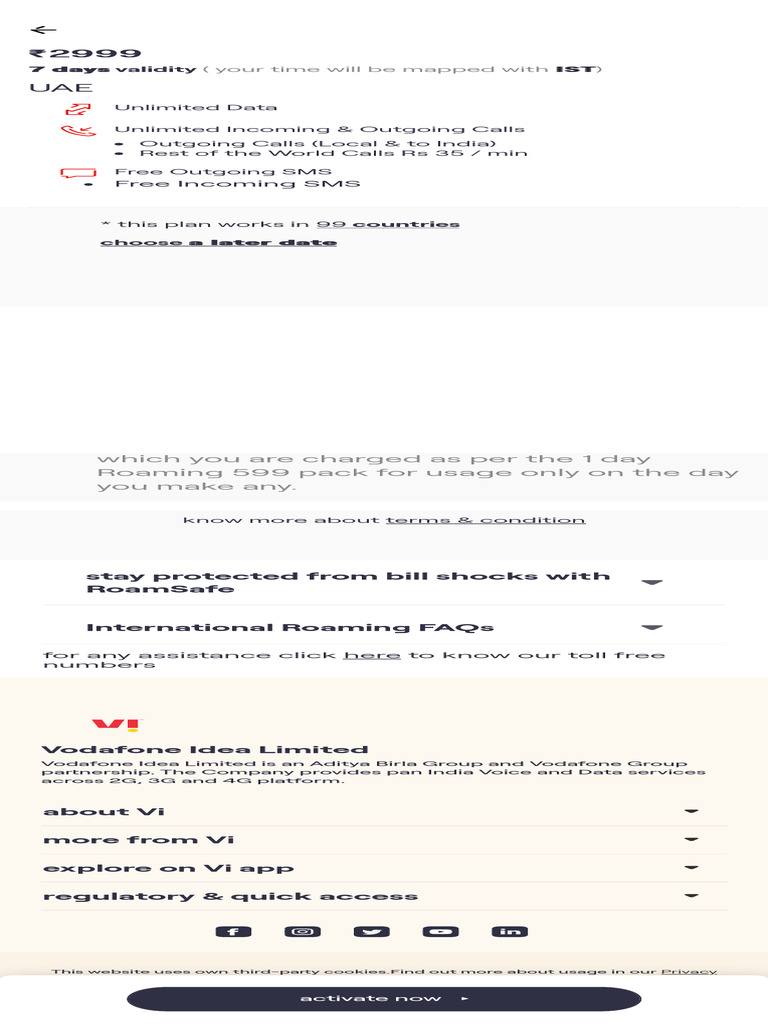 VI International Roaming Pack Details | PDF | Roaming | Telecommunications