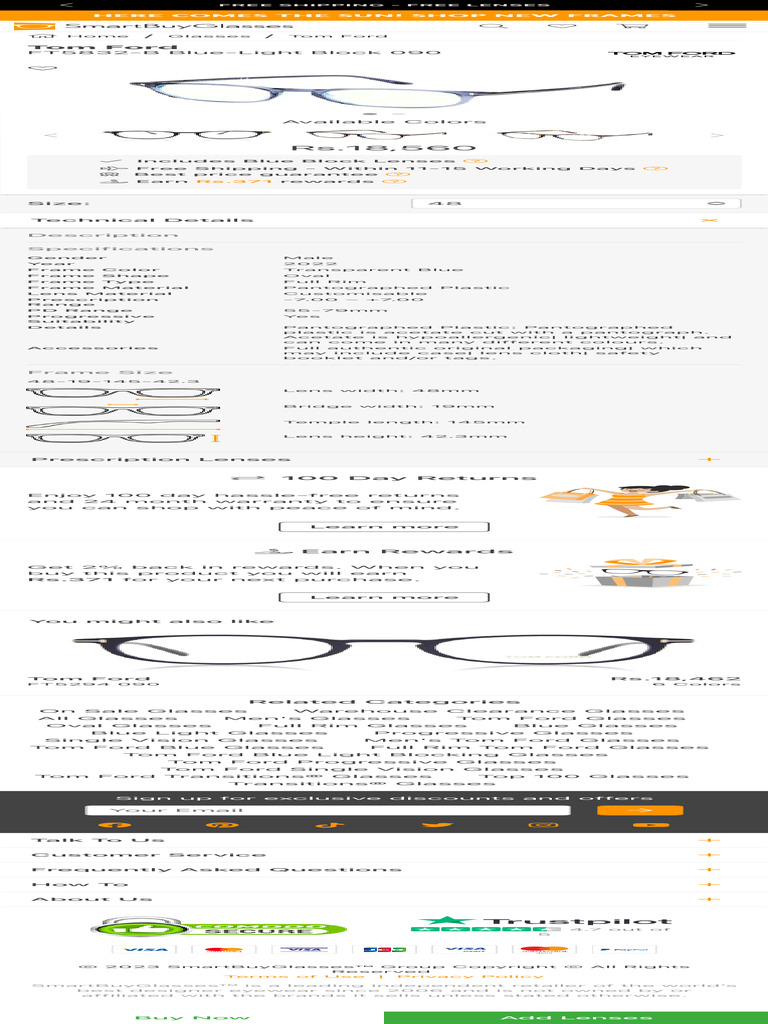 Tom Ford FT5832-B Blue-Light Block 090 Glasses TR | PDF | Glasses | Glass Engineering And Science