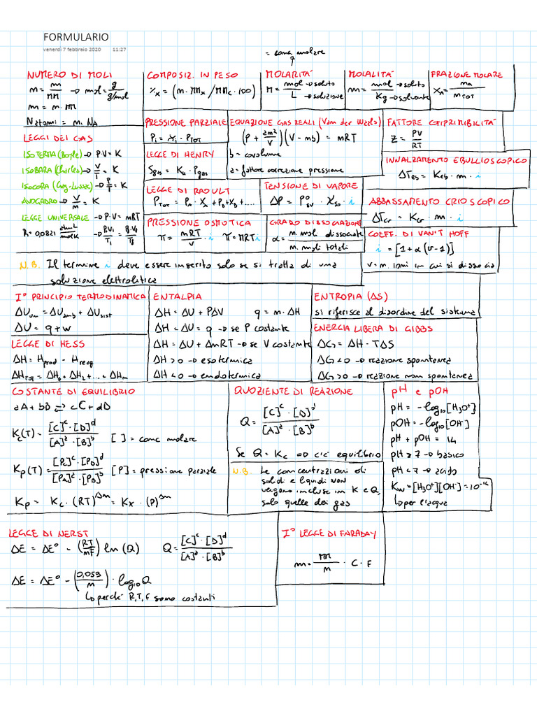 Formulario Chimica 1 | PDF
