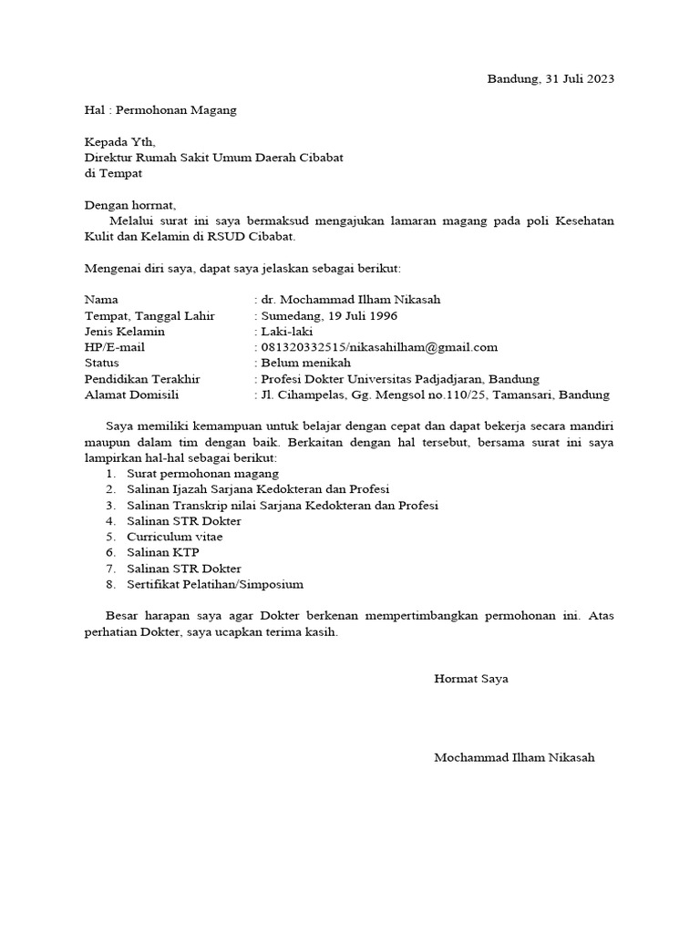 Lamaran Magang Cibabat | PDF | Gaya Hidup