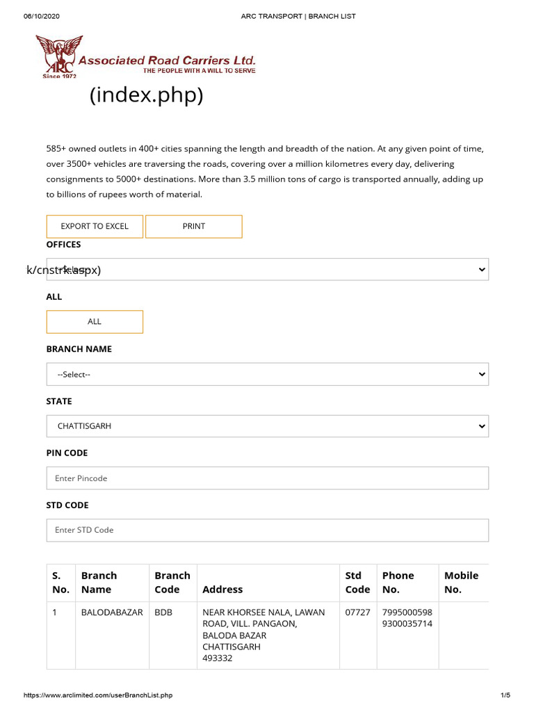Arc Transport - Chattisgarh | PDF | Freight Transport
