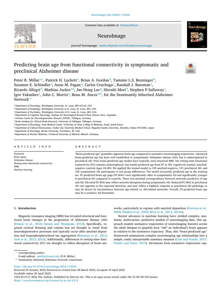 Predicting Brain Age From Functional Connectivity Pdf Alzheimers