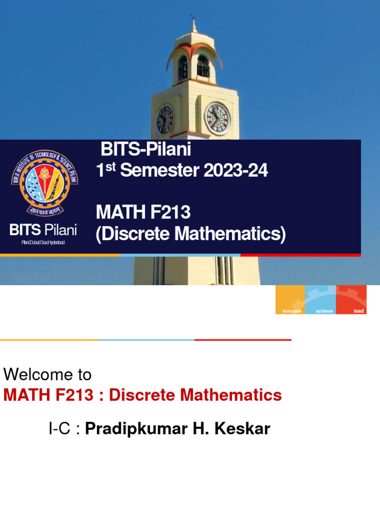BITS-Pilani 1 Semester 2023-24 MATH F213 (Discrete Mathematics) | PDF ...