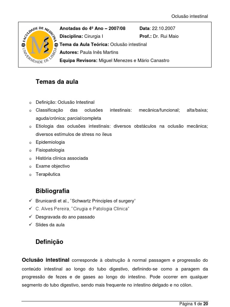 Oclusão intestinal - causas, classificação e fisiopatologia | PDF ...