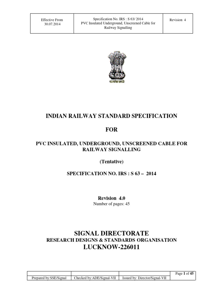 Annexure 12 IRS S 63 CABLE SPEC | PDF | Electrical Conductor ...