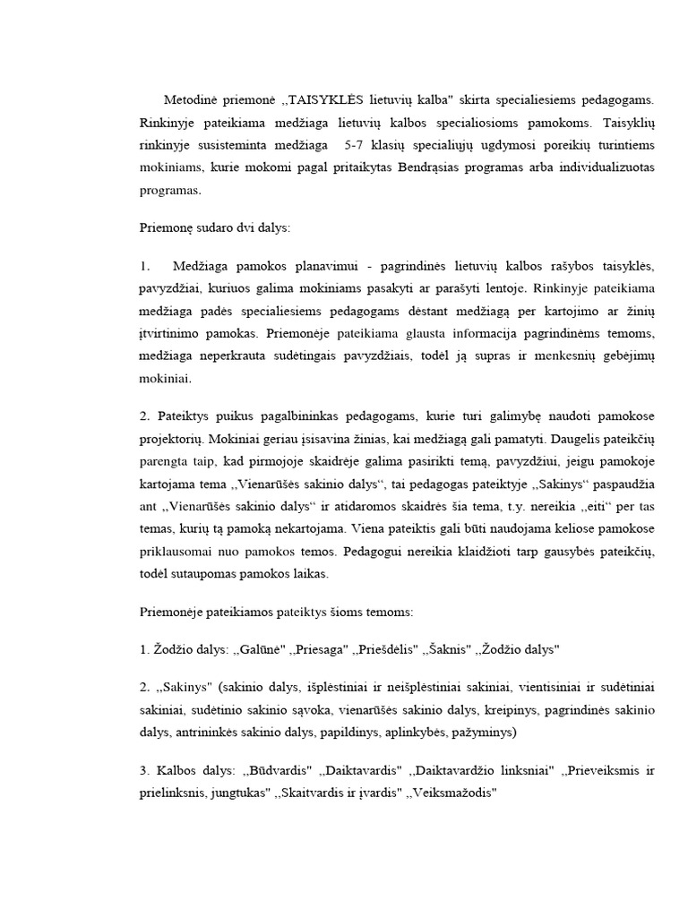 Metodin Priemon Taisykls Lietuvi Kalba | PDF
