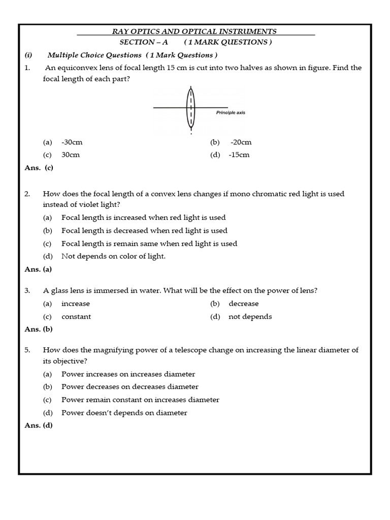 Physics XII Ray Optics | PDF | Optics | Angular Resolution
