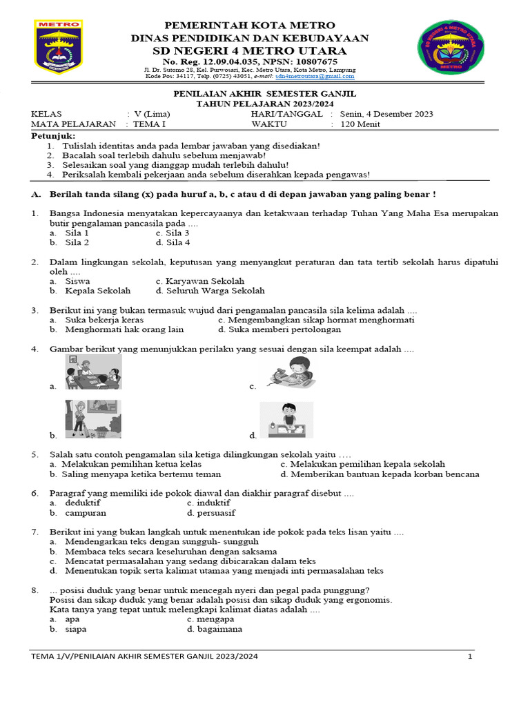 Soal Ujian Semester Ganjil Kelas 5 | PDF | Perjalanan | Seni & Disiplin Bahasa