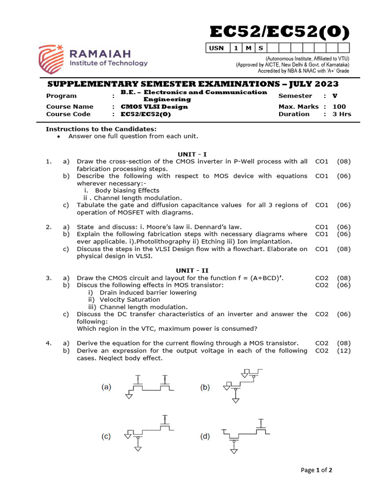 Cmos - Vlsi - Jan 2023 | PDF | Mosfet | Logic Gate
