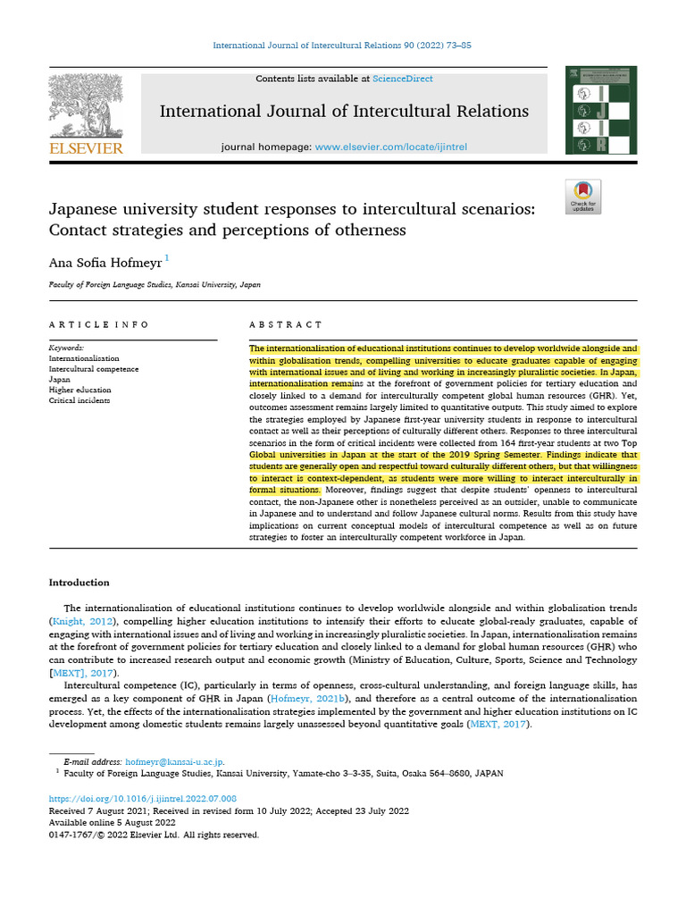 Japanese University Student Responses To Intercultural Scenarios ...