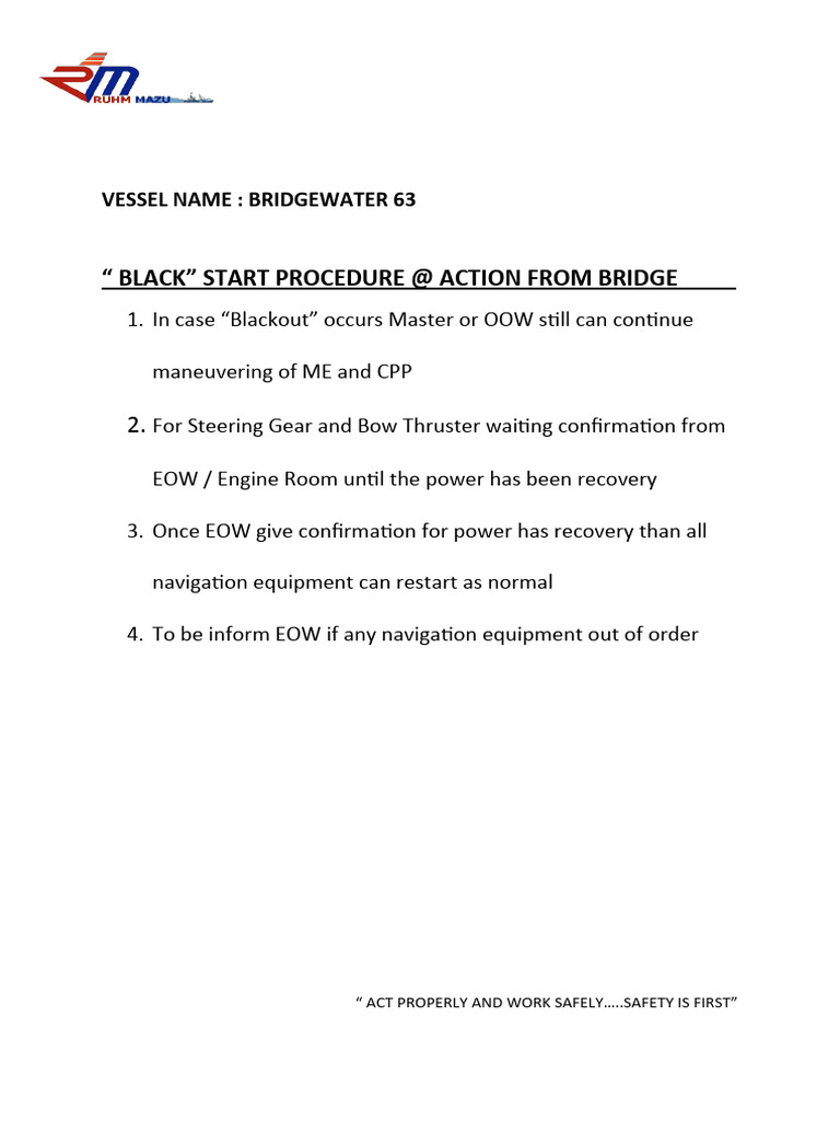 Blackout Recovery Procedure for Bridgewater 63 | PDF