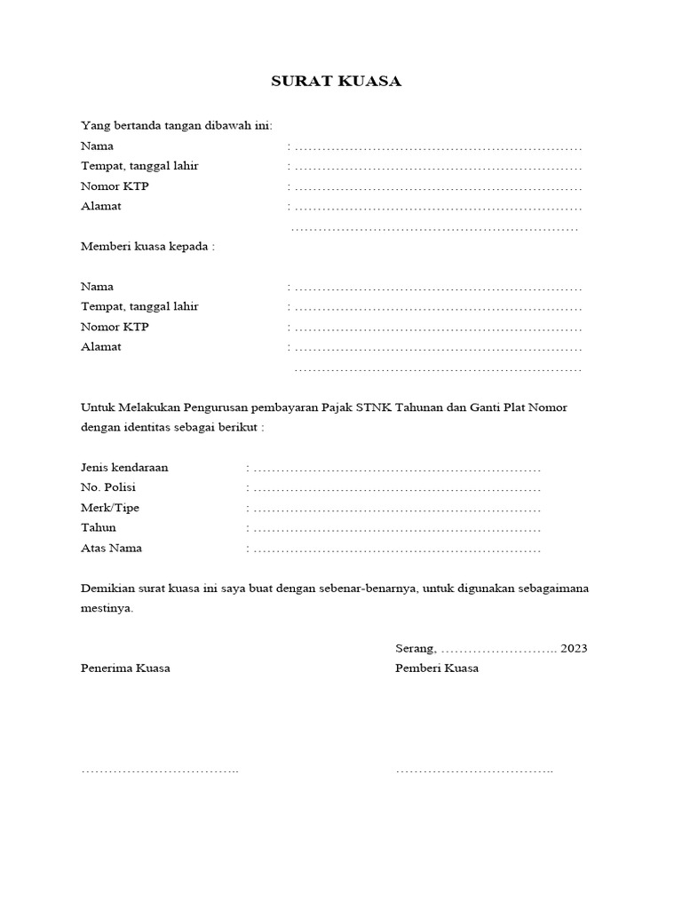 Contoh Surat Kuasa Perpanjangan STNK | PDF Contoh Surat Kuasa Perpanjangan STNK | PDF