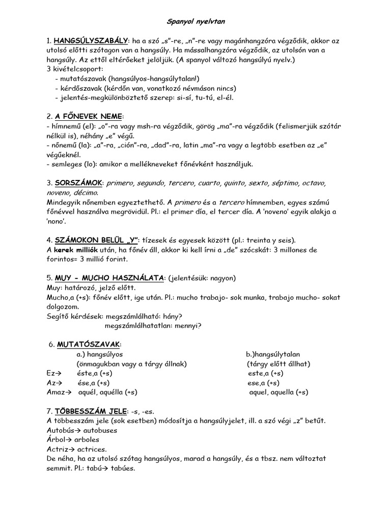 Spanyol Nyelvtani Alapok - Compress | PDF