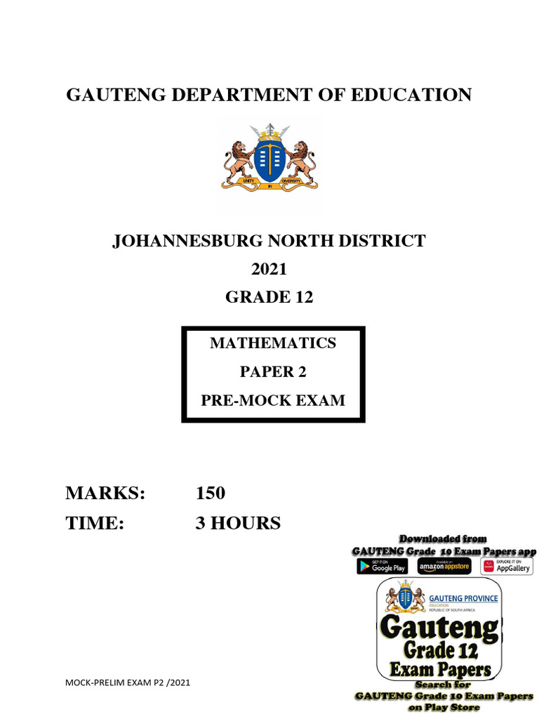 2021 Grade 12 Math Mock Trial Exam Paper 2 GP | PDF | Mathematics