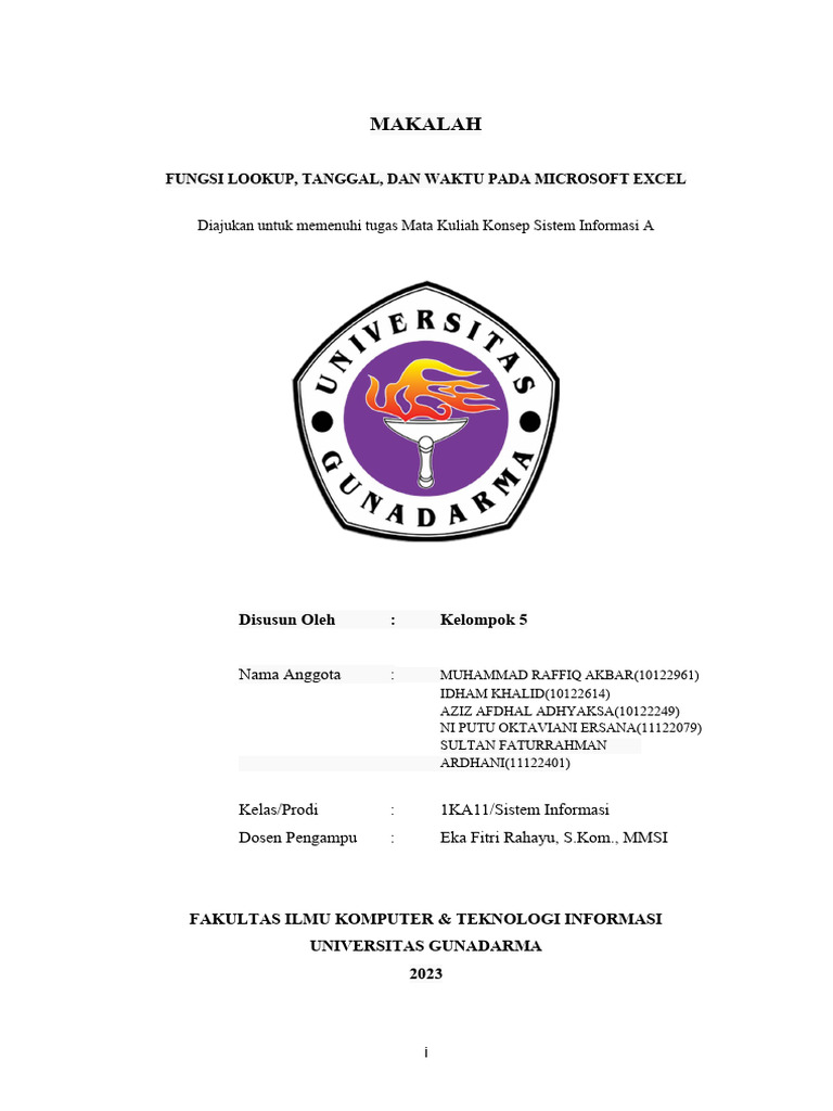 Kelompok 5 - Makalah Fungsi LOOKUP, Tanggal Dan Waktu Pada Excel | PDF Kelompok 5 - Makalah Fungsi LOOKUP, Tanggal Dan Waktu Pada Excel | PDF