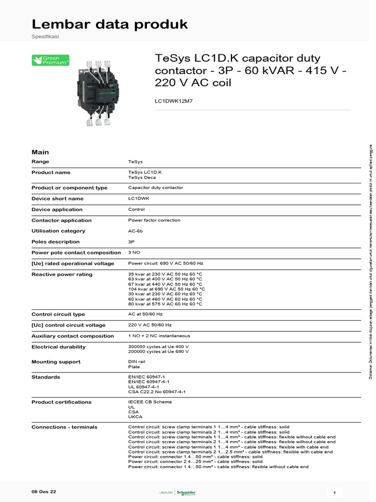 TeSys Deca Contactors - LC1DWK12M7 | PDF | Alternating Current ...