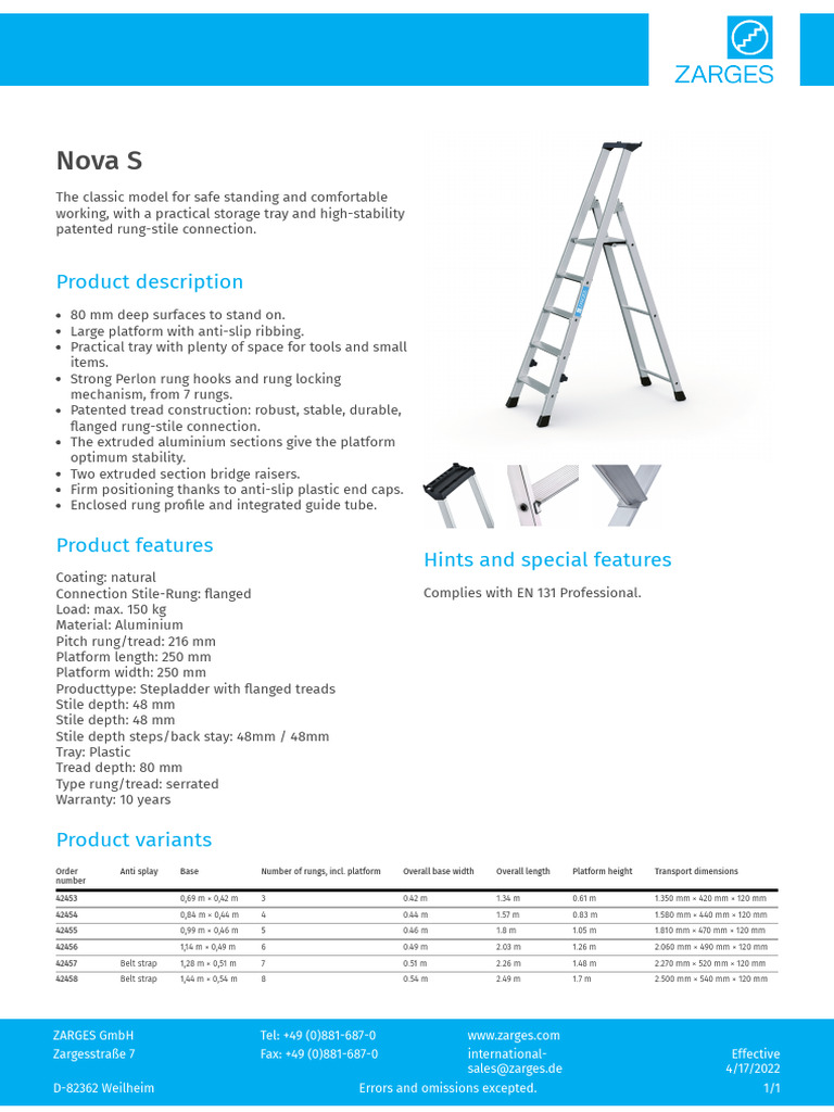 ZARGES Nova S | PDF | Manufactured Goods
