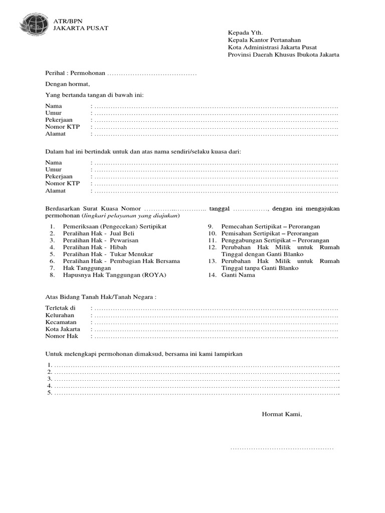 Form Peralihan Hak (Jual Beli, Hibah, Waris) | PDF