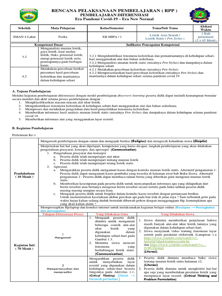 RPP Fisika XII: Listrik Statis | PDF