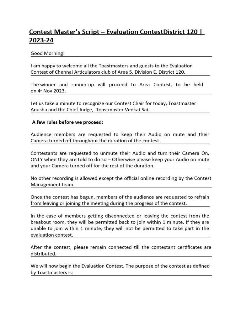 Contest Master - Evaluation Contest | Download Free PDF | Human ...