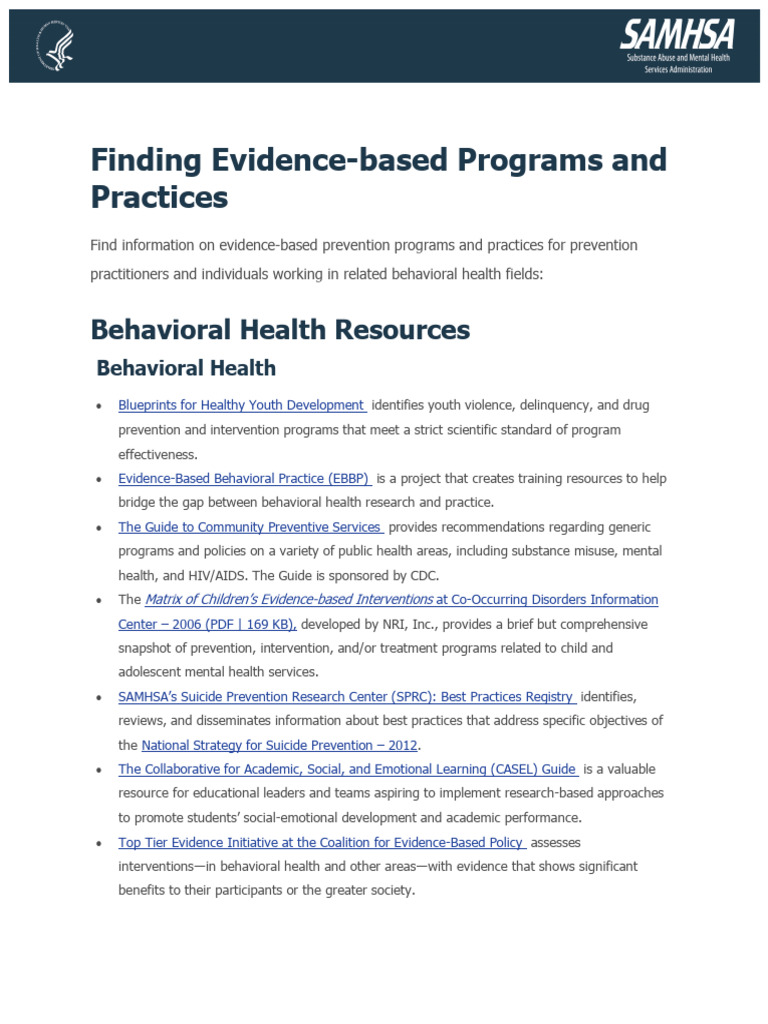 Samhsa Finding - Evidence Based Programs Practices | PDF | Evidence ...