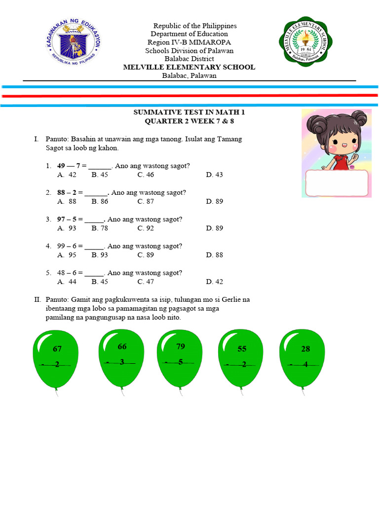 q2 Math Summative Week 7 & 8 | PDF
