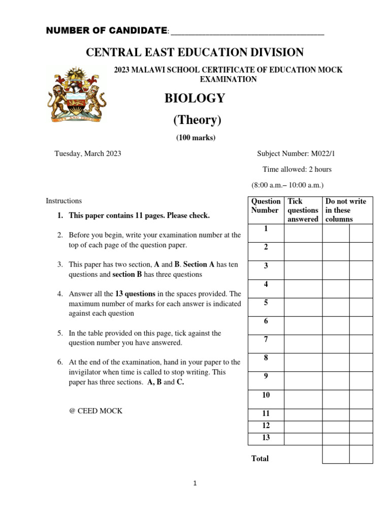 2023 Msce Biology I | PDF | Dominance (Genetics) | Hormone