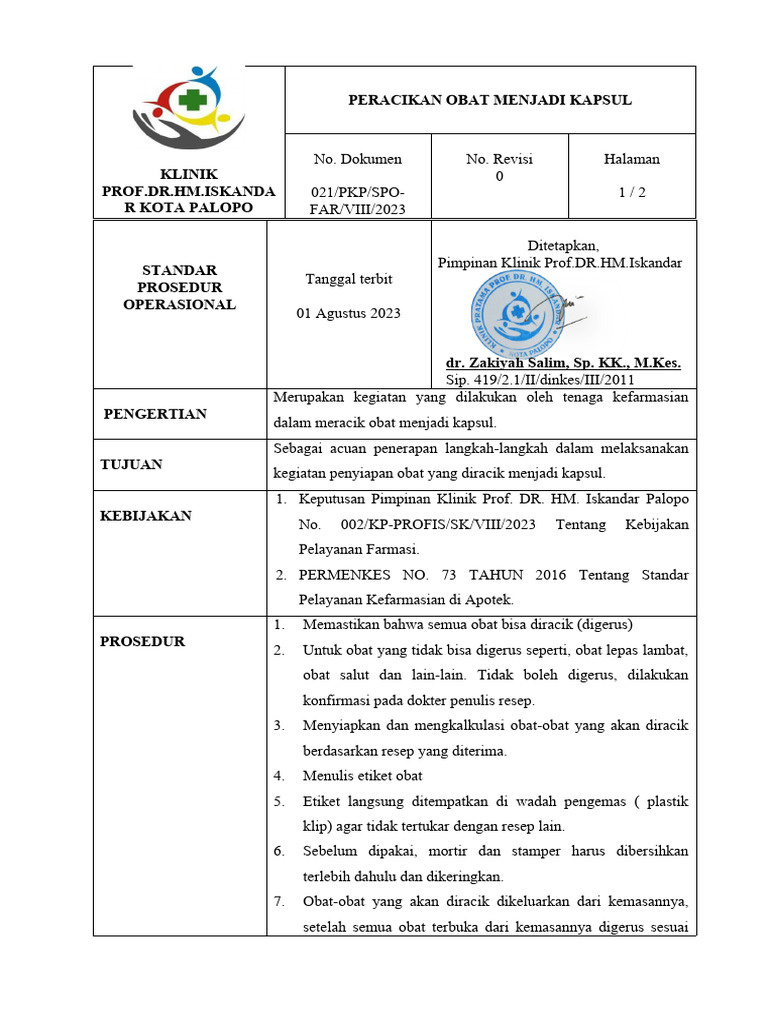Prosedur Peracikan Obat Kapsul | PDF