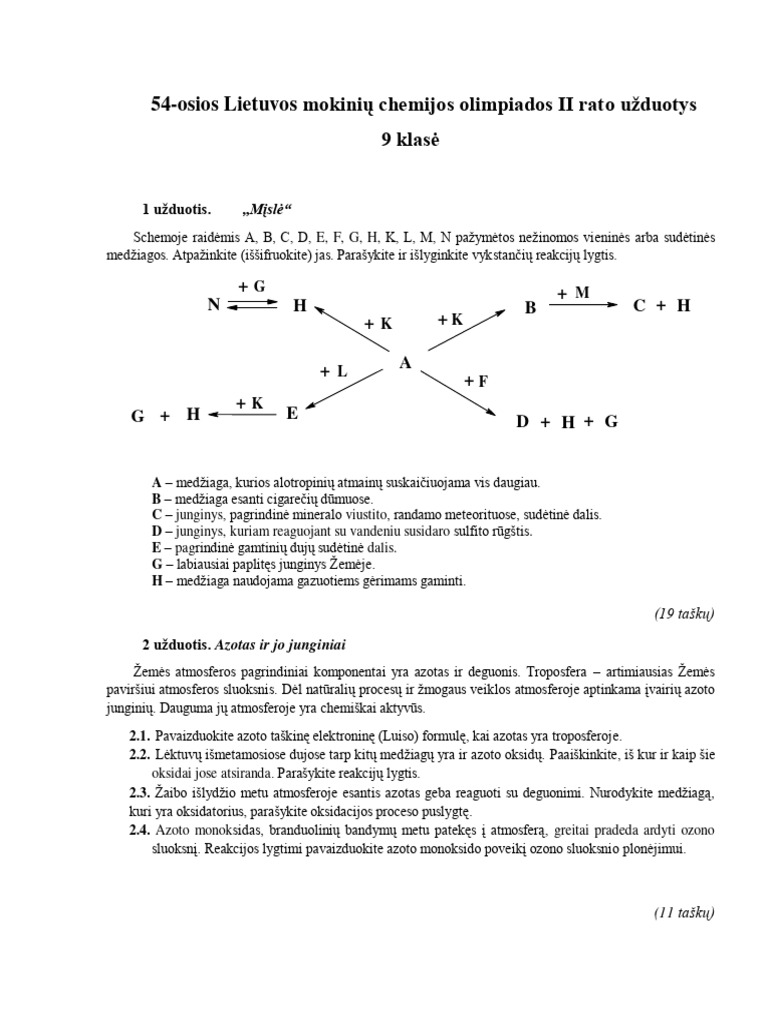 2016 54-Os Lietuvos Mokiniu Chemijos Olimpiados Uzduotys Ir Atsakymai 9 KL | PDF