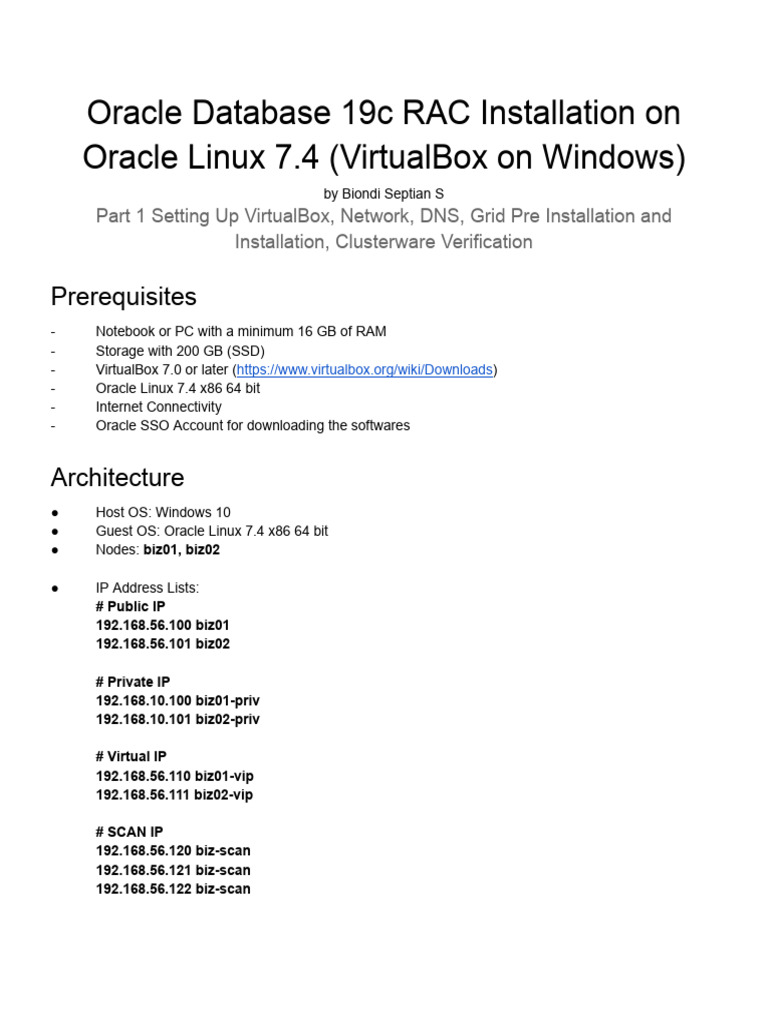 Oracle Database 19c Rac Installation On Ol7 Part 1 Pdf Online And Offline Computer Network