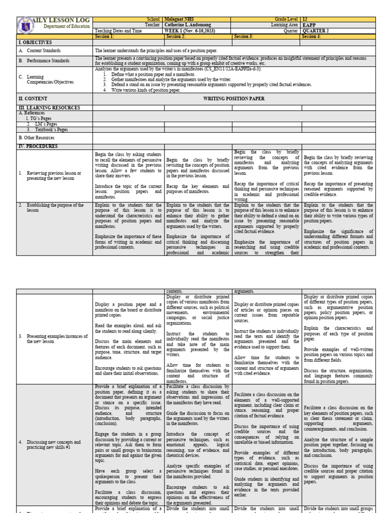 Eapp Quarter2 Week1 | PDF | Argument | Citation