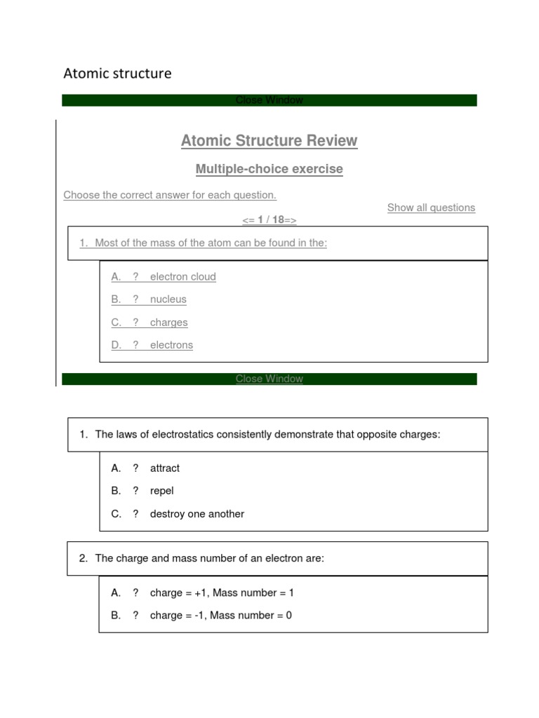 Atomic Structure | PDF | Atoms | Electric Charge