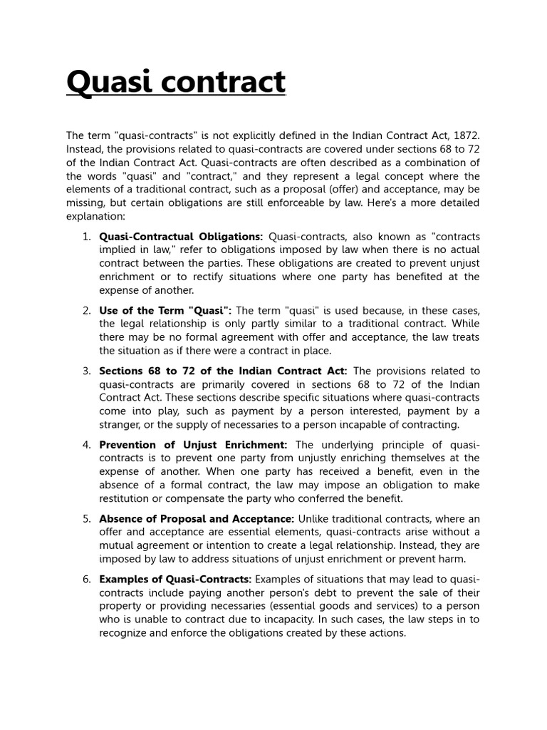 Quasi Contract | PDF | Law Of Obligations | Social Justice