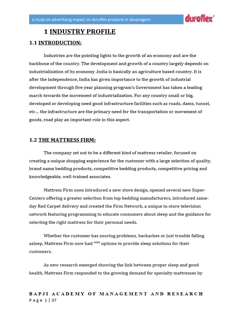 1 Industry Profile | PDF | Mattress | Advertising