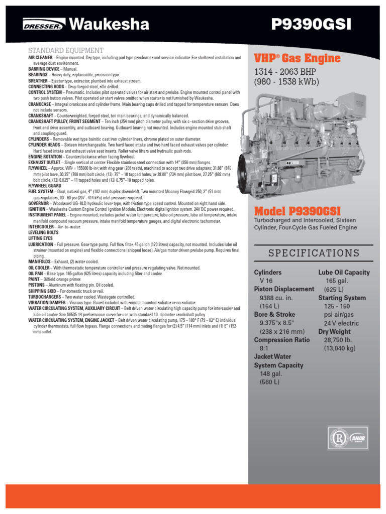 P9390GSI: VHP Gas Engine | PDF | Valve | Horsepower