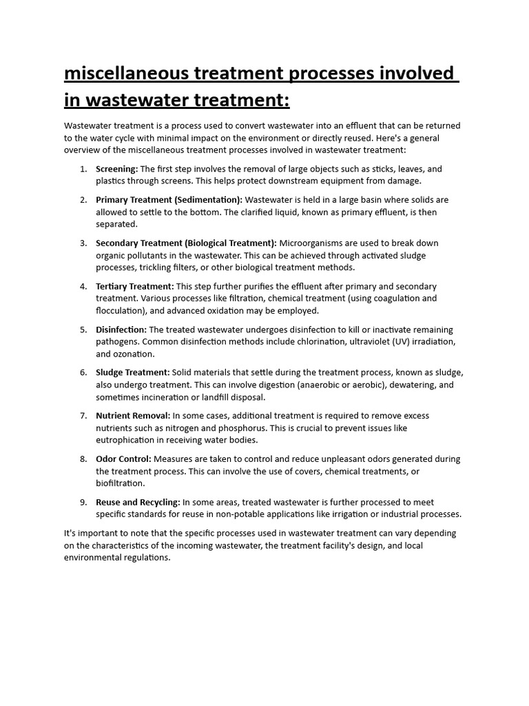 Miscellaneous Treatment Processes Involved in Wastewater Treatment ...