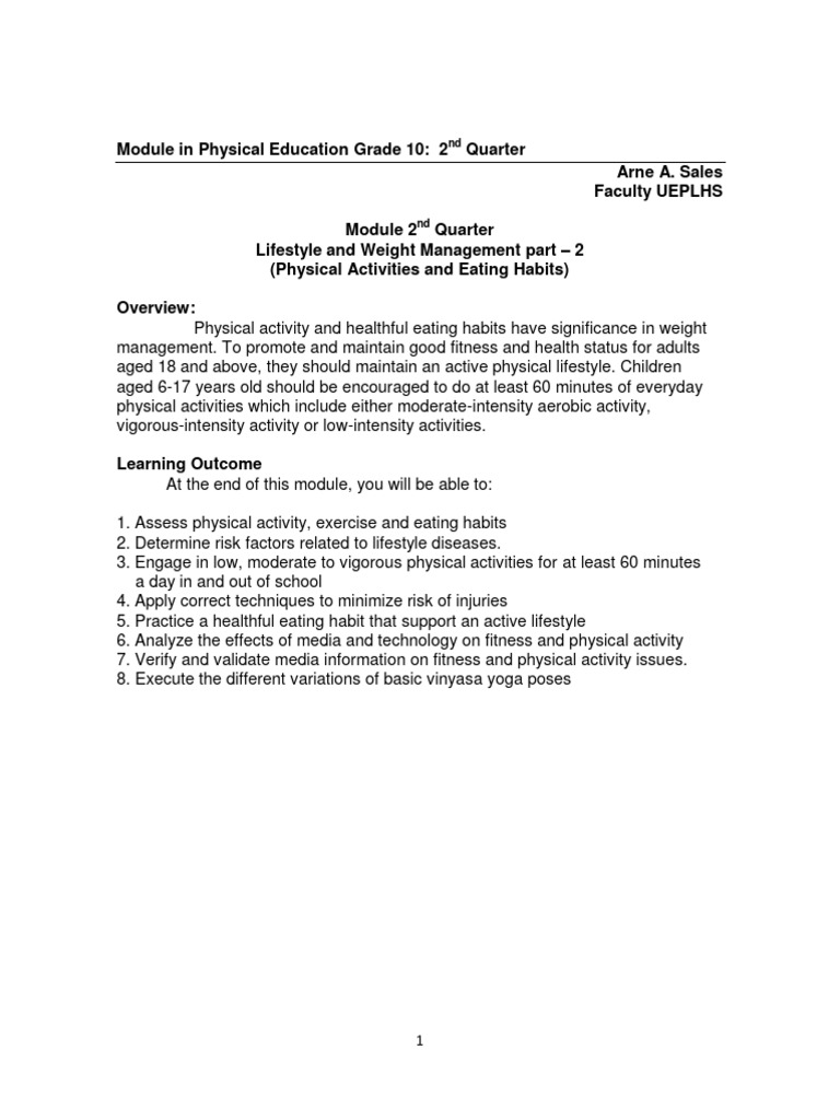Module in Physical Education Grade 10 1 | PDF | Weight Training ...