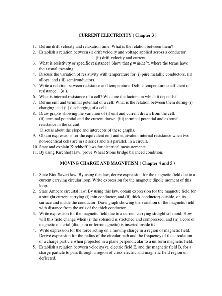 12th Physics Worksheet (ch3 To ch7) | PDF | Magnetic Field ...