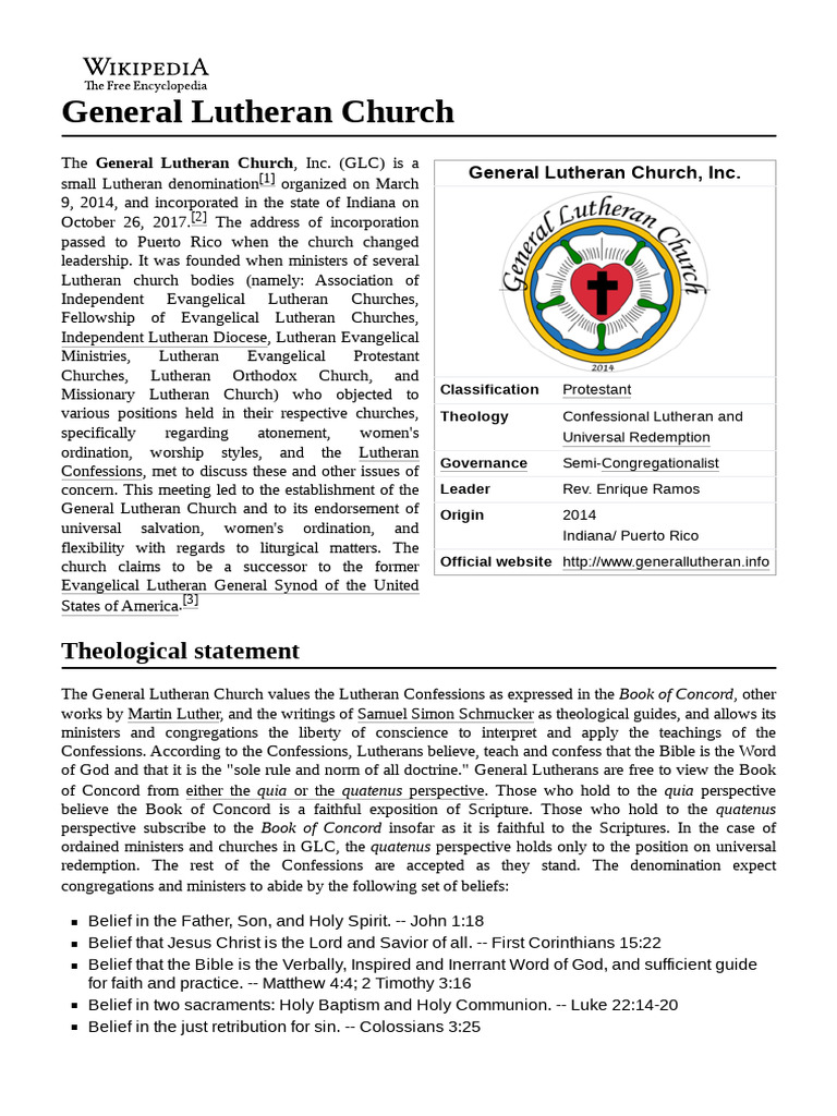 General Lutheran Church | PDF | Lutheranism | Protestant Denominational ...