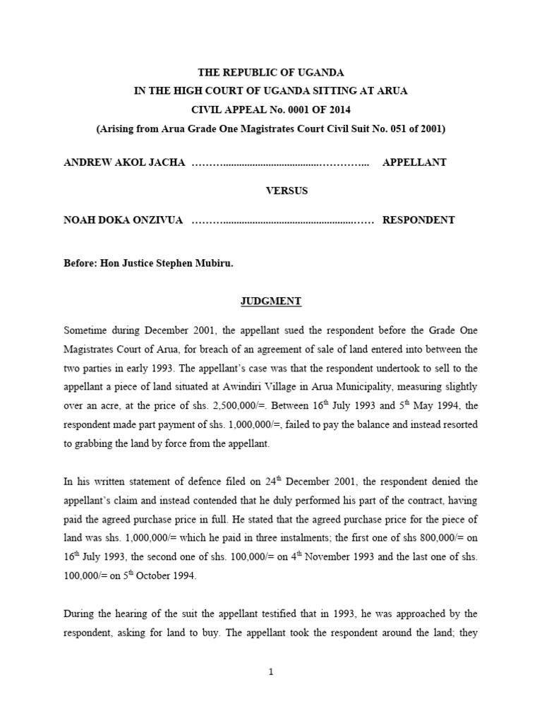 Uganda Land Sale Dispute Appeal | PDF | Parol Evidence Rule | Lawsuit