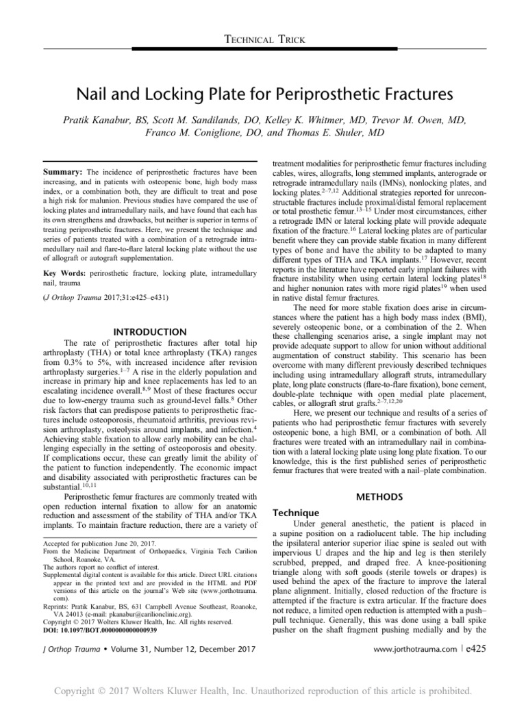 Kanabur2017nail and Locking Plate For Periprosthetic Fractures | PDF | Knee | Orthopedic Surgery
