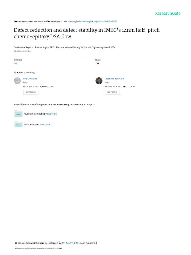 DR - 43 - Defect Reduction and Defect Stability in IMEC's 14nm Half ...