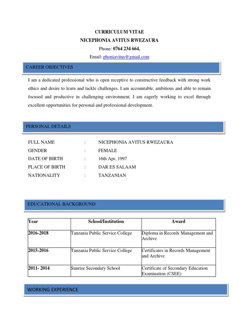 CV New | PDF | Records Management | Tanzania